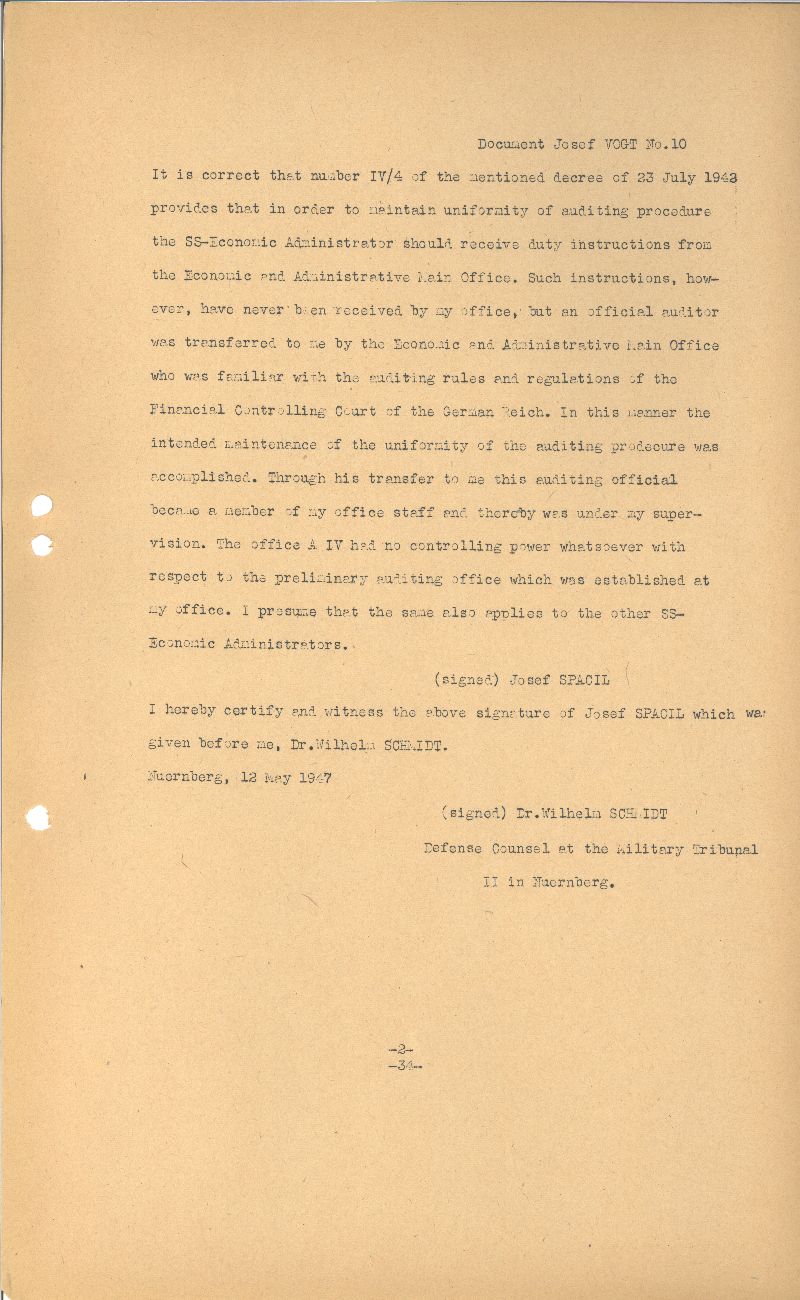 Nuremberg - Document Viewer - Affidavit concerning the auditing of SS ...