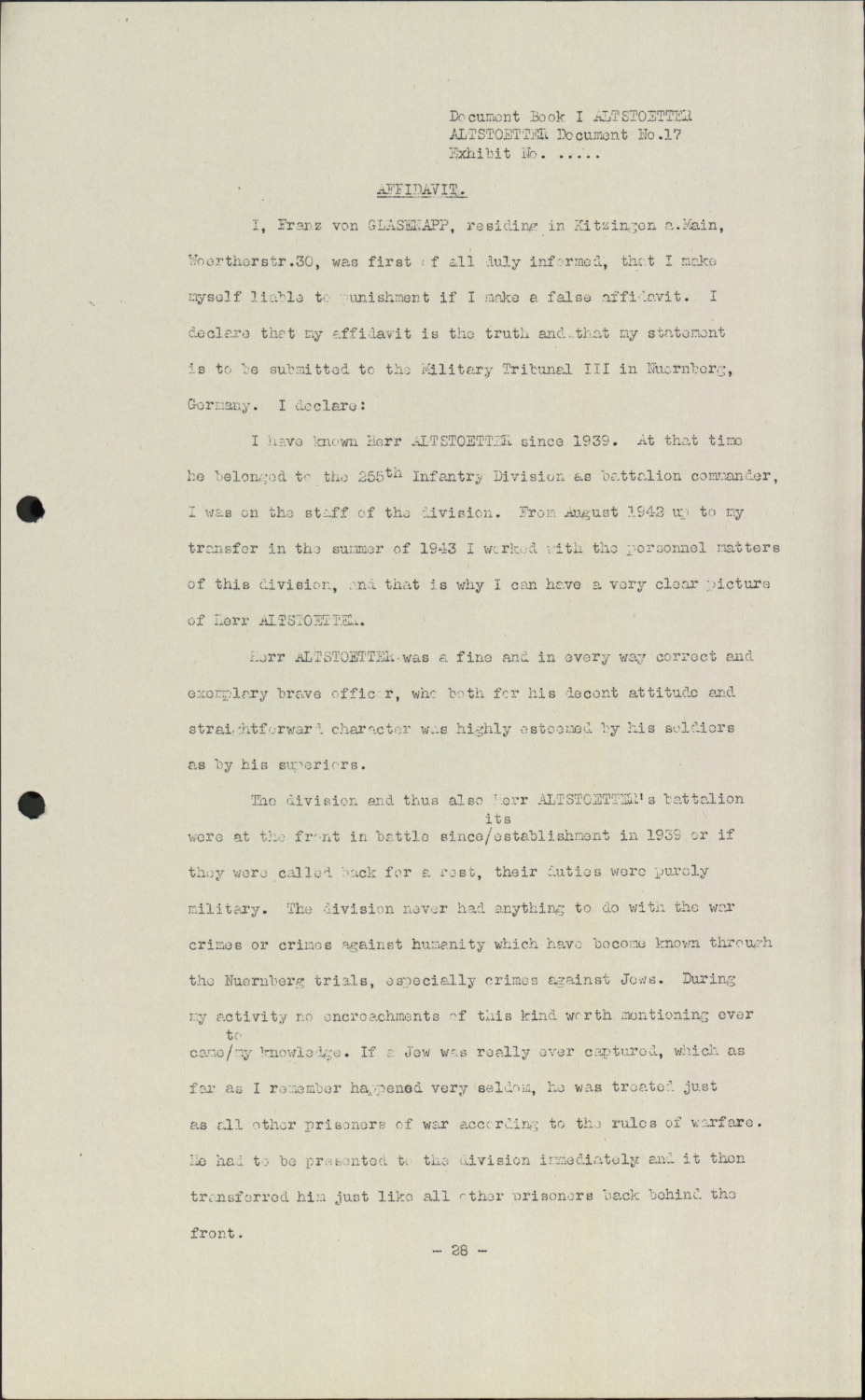 Nuremberg - Document Viewer - Affidavit concerning Altstoetter's views ...