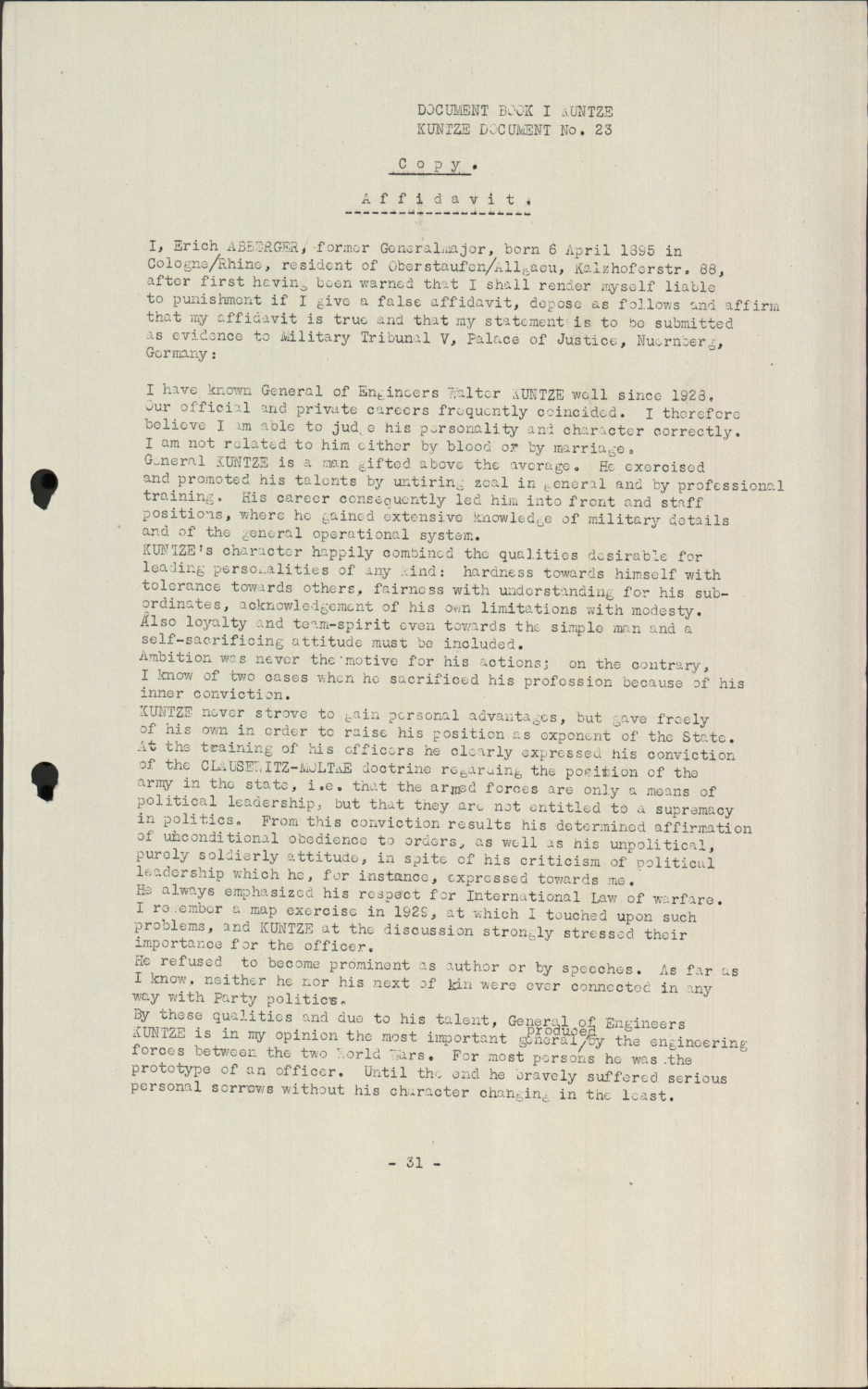 Nuremberg - Document Viewer - Affidavit concerning General Kuntze's ...