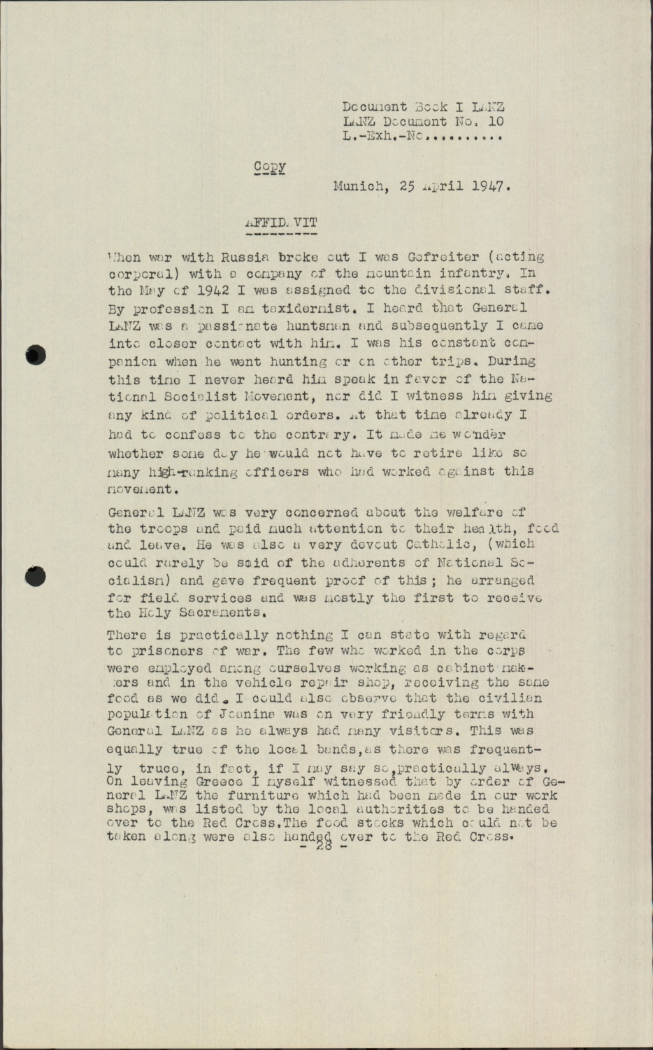 Nuremberg - Document Viewer - Affidavit concerning General Lanz's ...