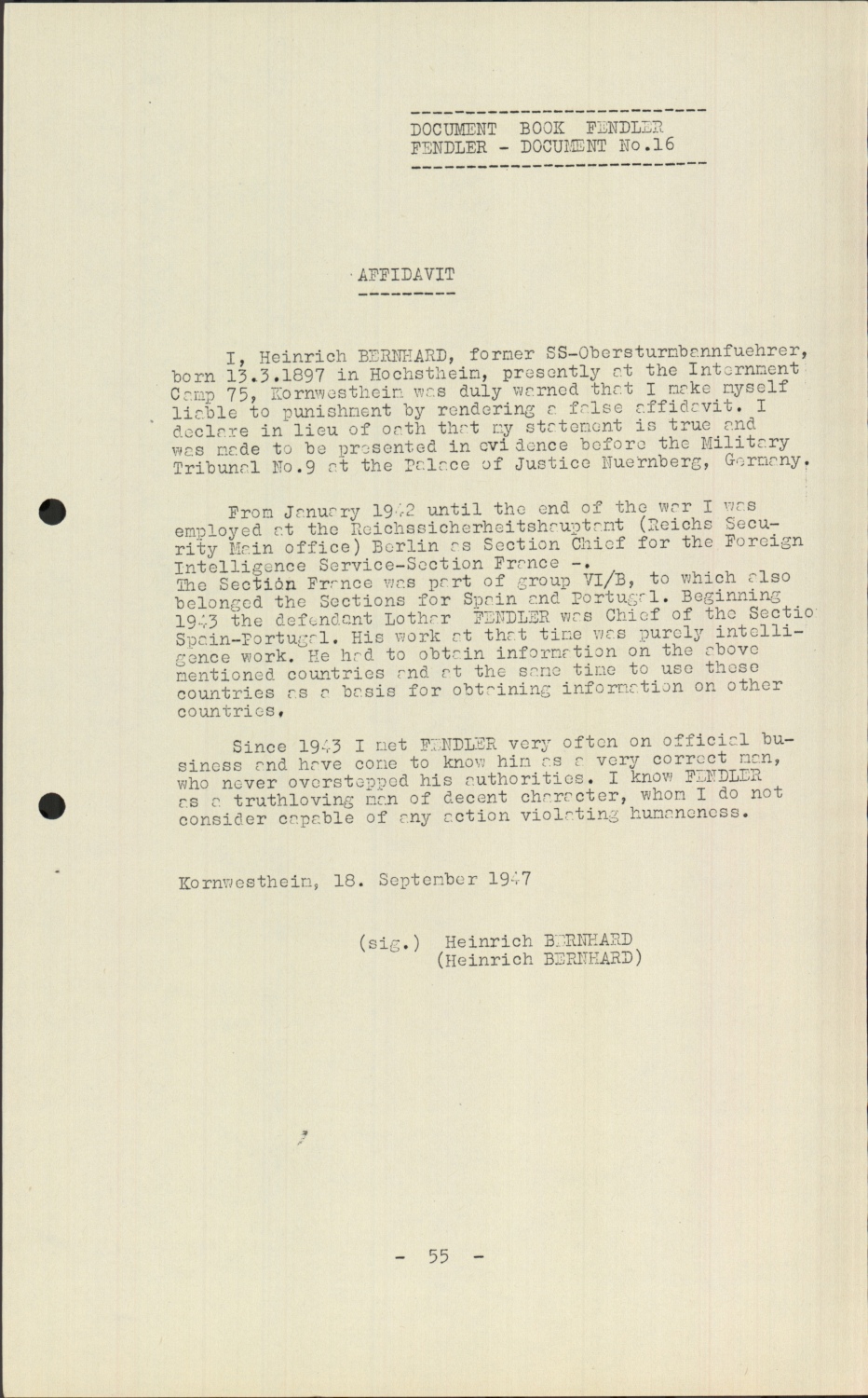 Nuremberg - Document Viewer - Affidavit concerning Fendler's work as a ...