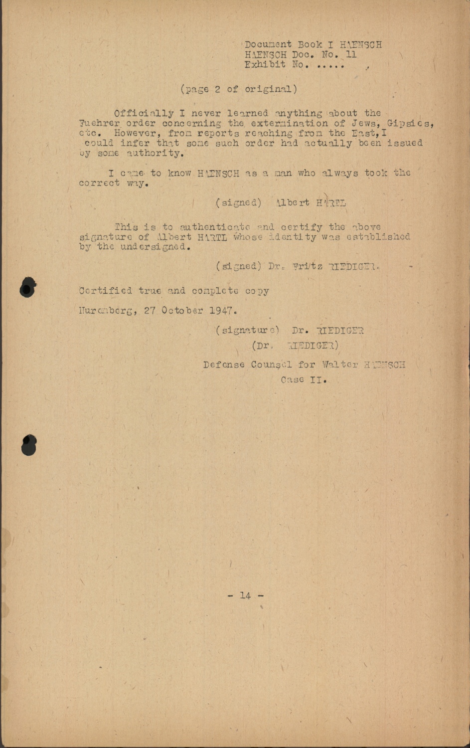 Nuremberg - Document Viewer - Affidavit concerning Haensch's work in ...